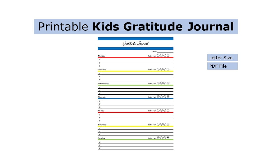 Printable Gratitude Journal for Kids | Kids Gratitude Journal | US ...