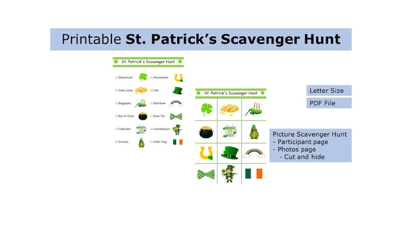 Printable St. Patrick’s Day Scavenger Hunt | Scavenger Hunt | US Letter ...