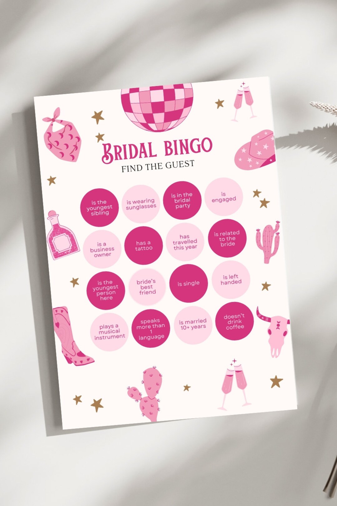 Printable Bridal Shower Bingo Game Cowboy Hen Party A5 Digital Download ...