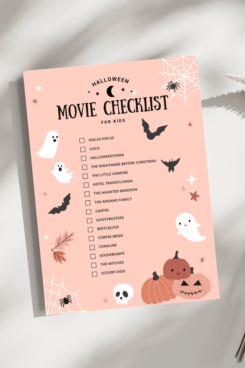 Printable Halloween Movie Checklist for Kids A5 Digital Download Family ...