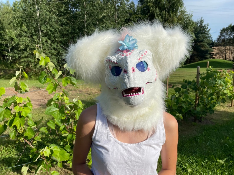 Pink and White Dino Mask - Etsy