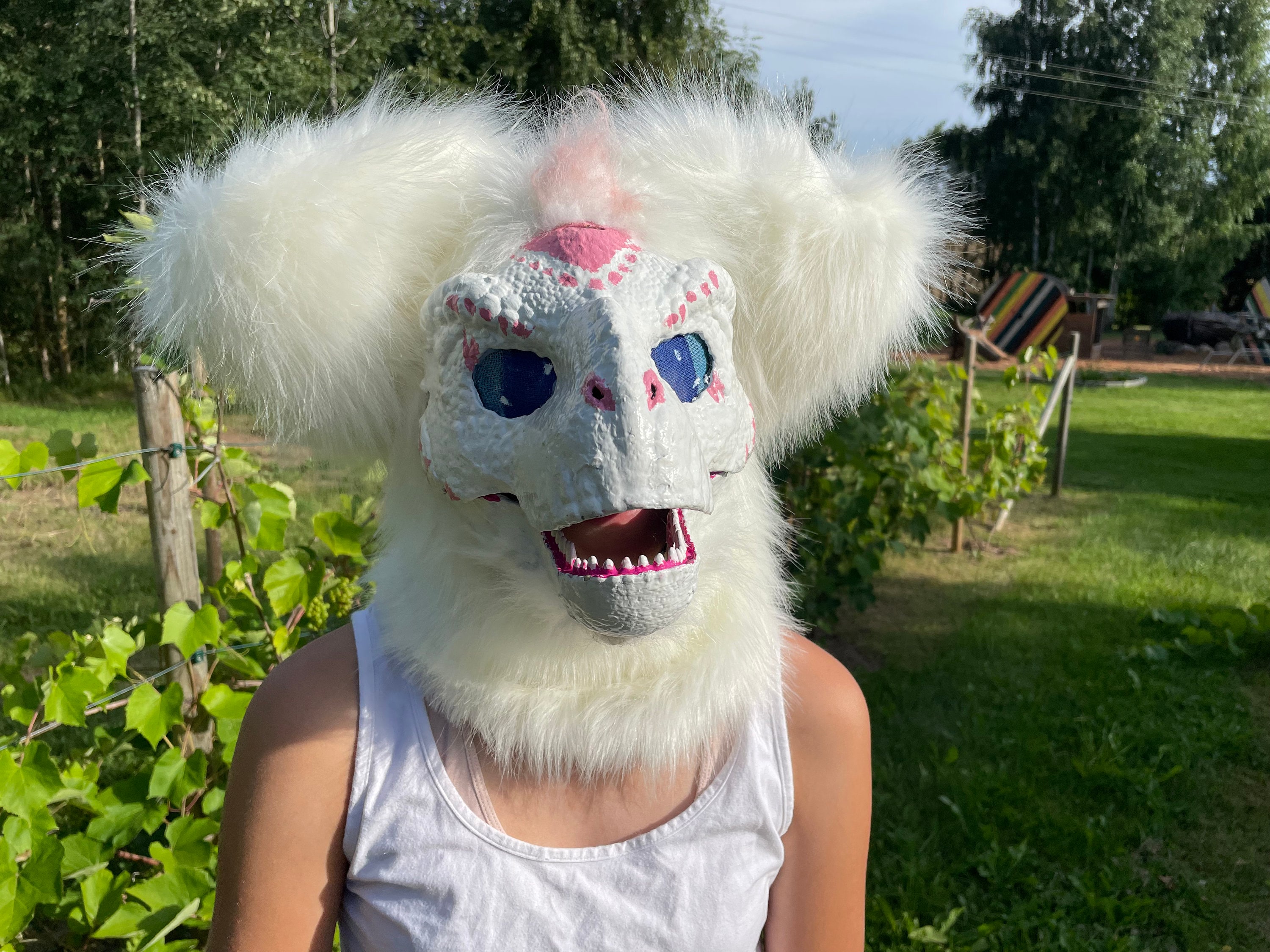 Pink and White Dino Mask - Etsy