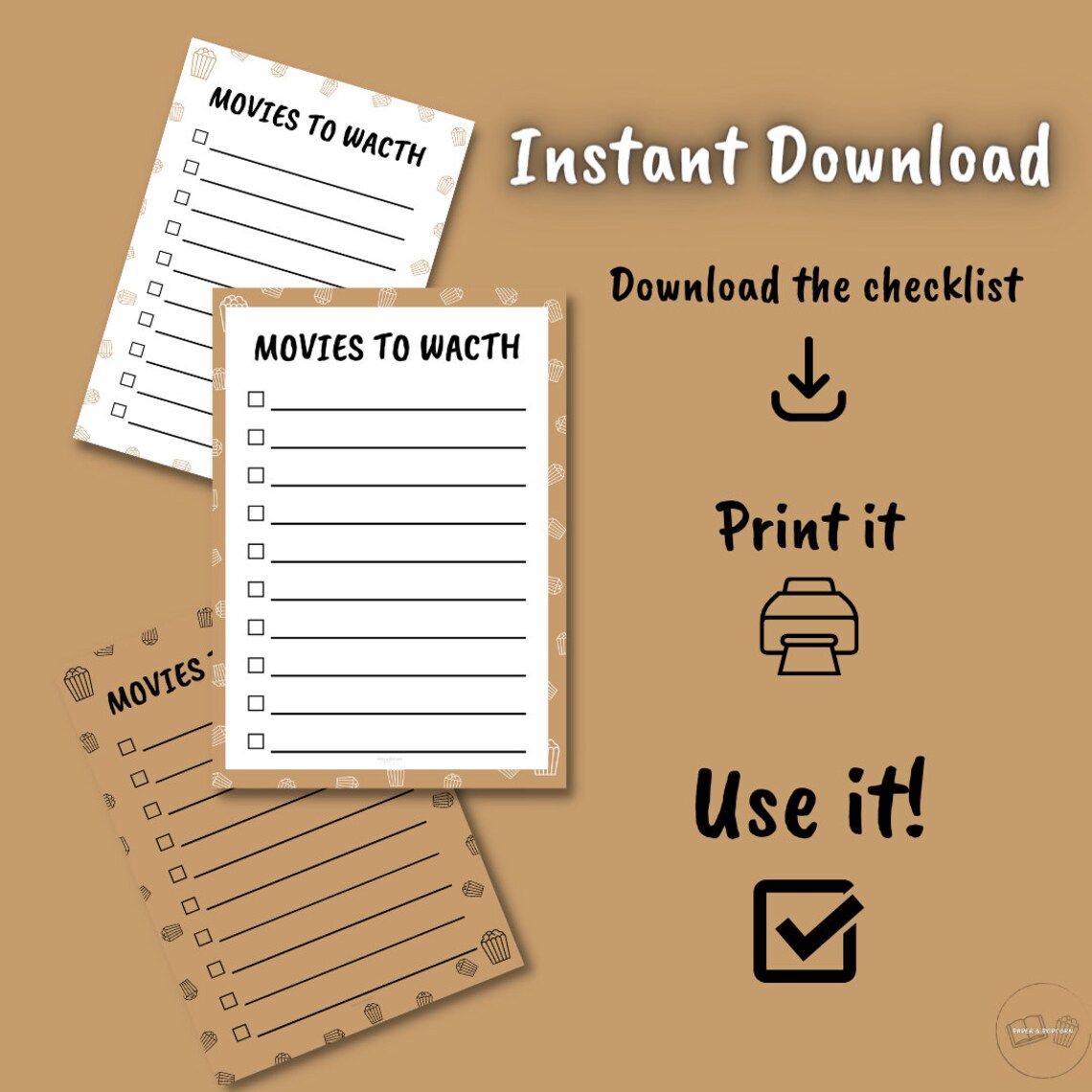 Checklist, Movies to Watch, PDF, Instant Download, Digital Download, A4 ...