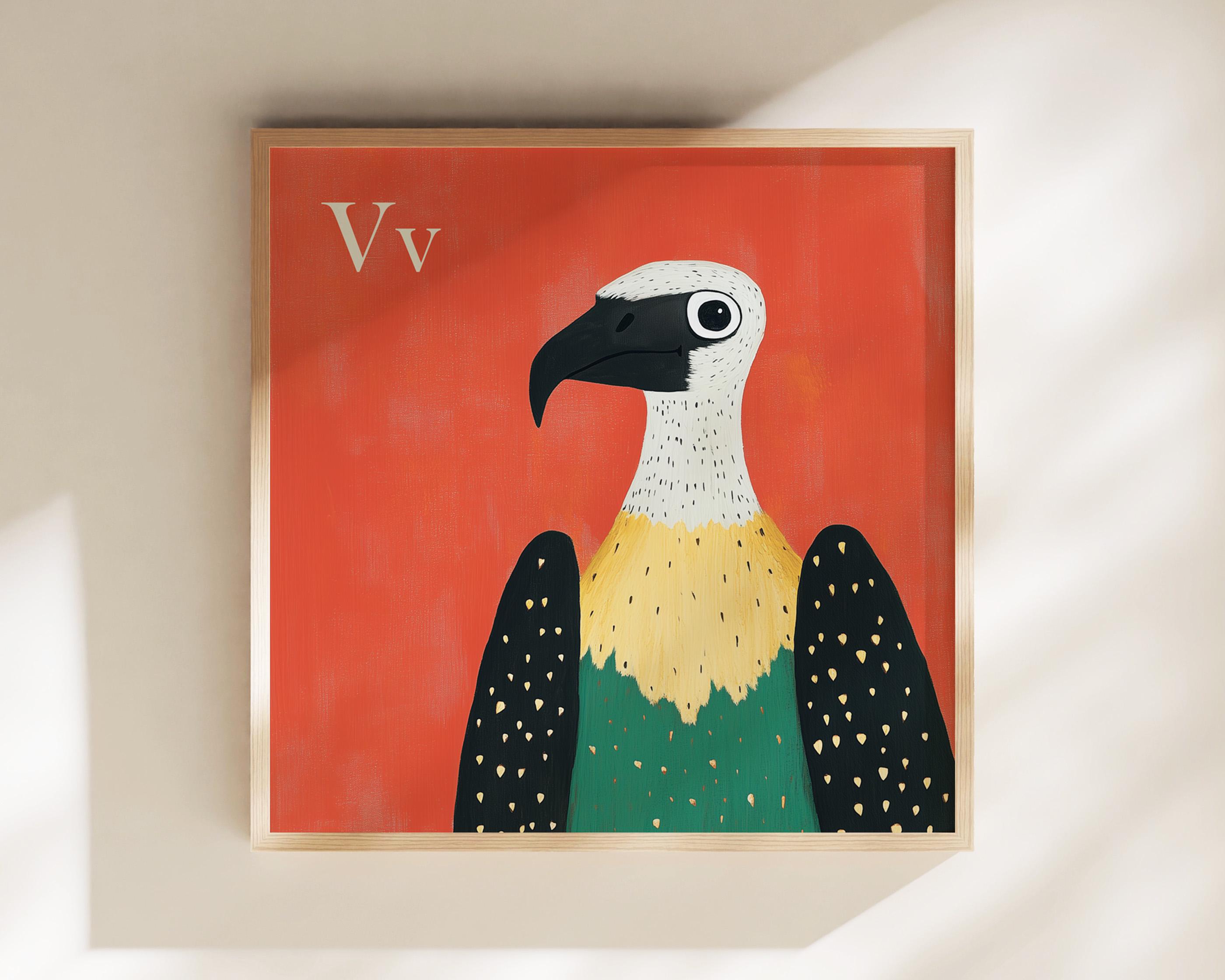Vibrant 'V is for Vulture' Alphabet Art Print Digital Download, 12x12 ...