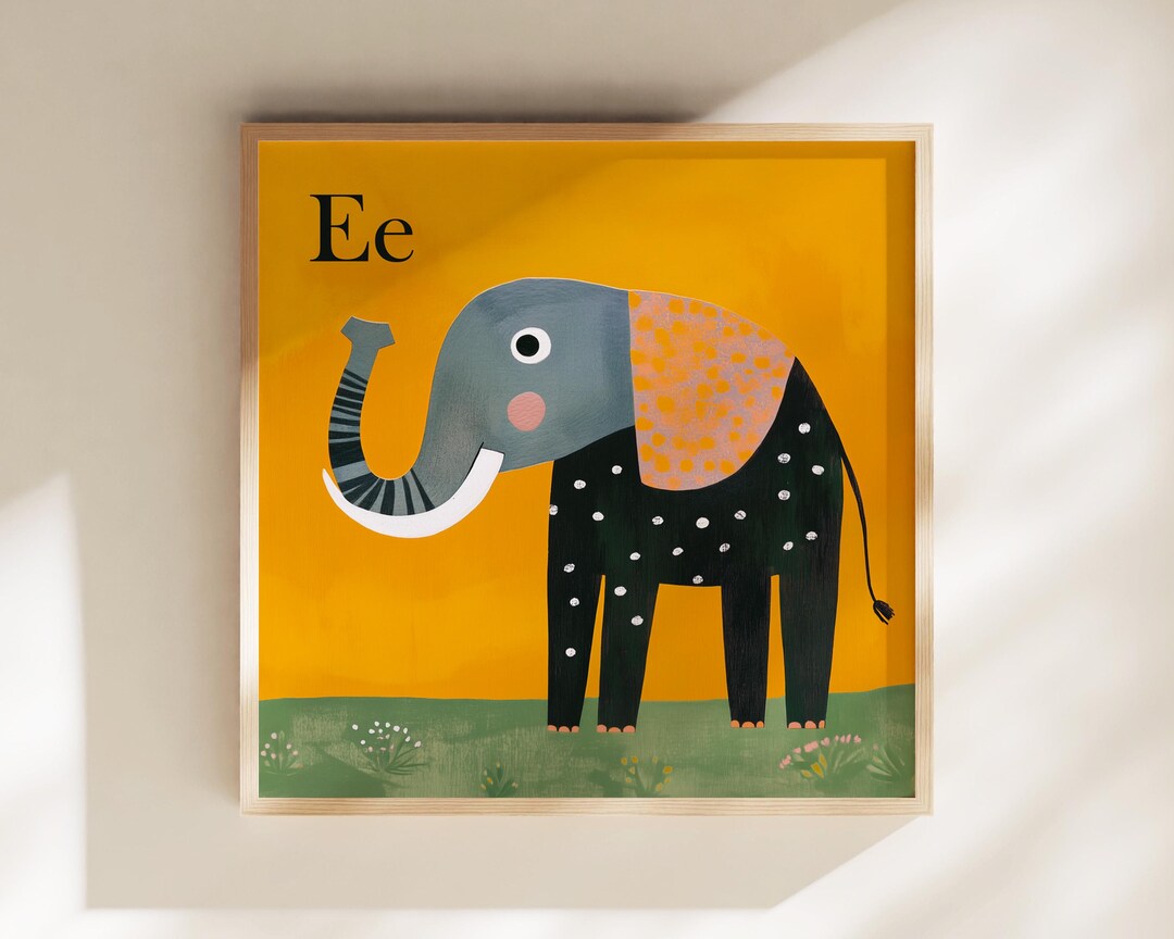 Charming 'E is for Elephant' Alphabet Art Print Digital Download, 12x12 ...