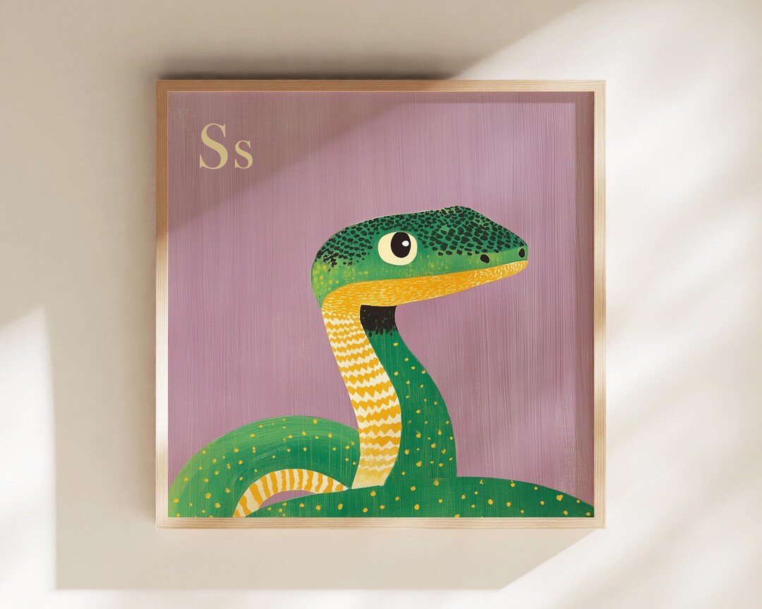 Slithering 'S is for Snake' Alphabet Art Print Digital Download, 12x12 ...
