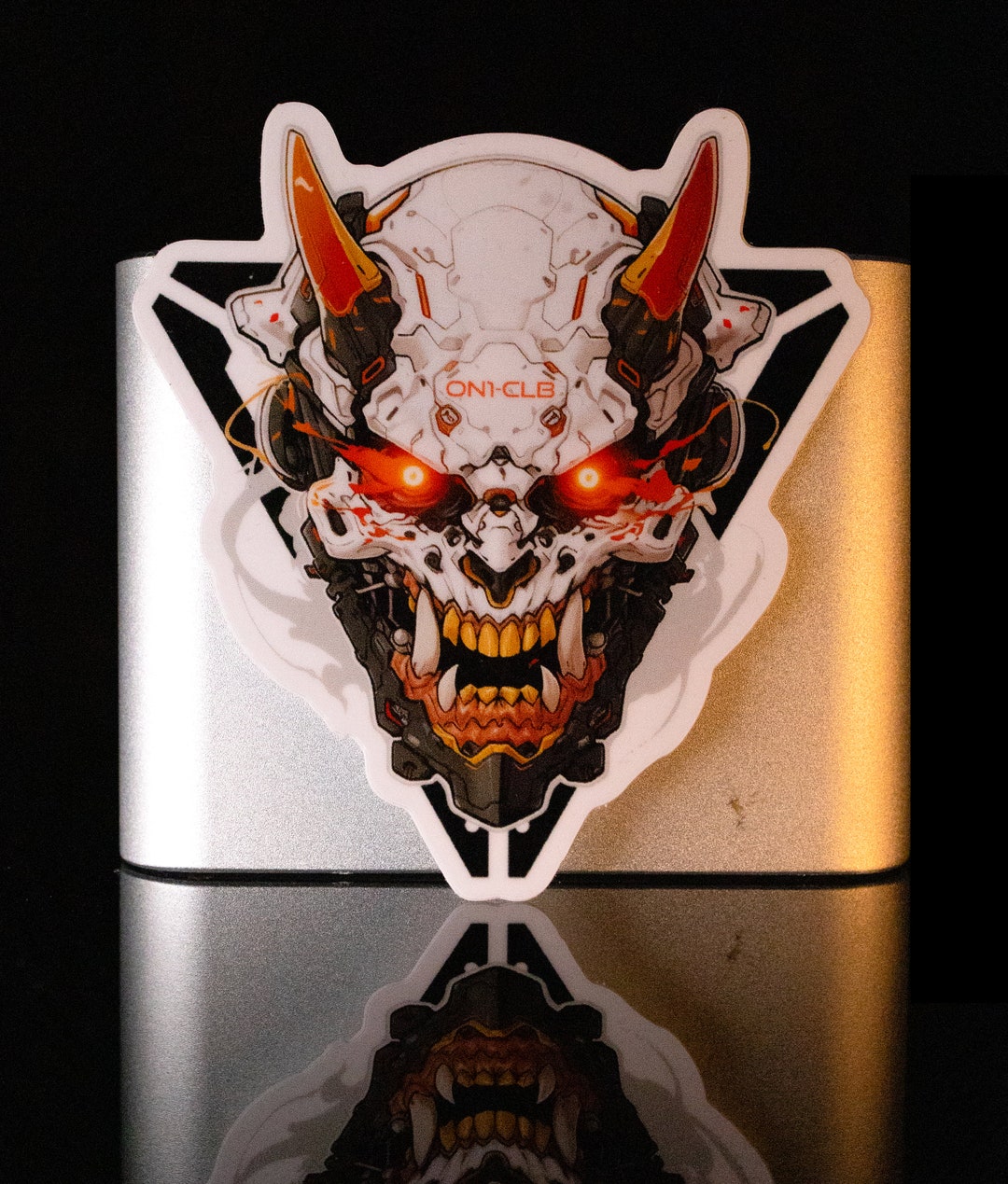 Cyber-white Oni Mask Vinyl Sticker Gloss - Etsy