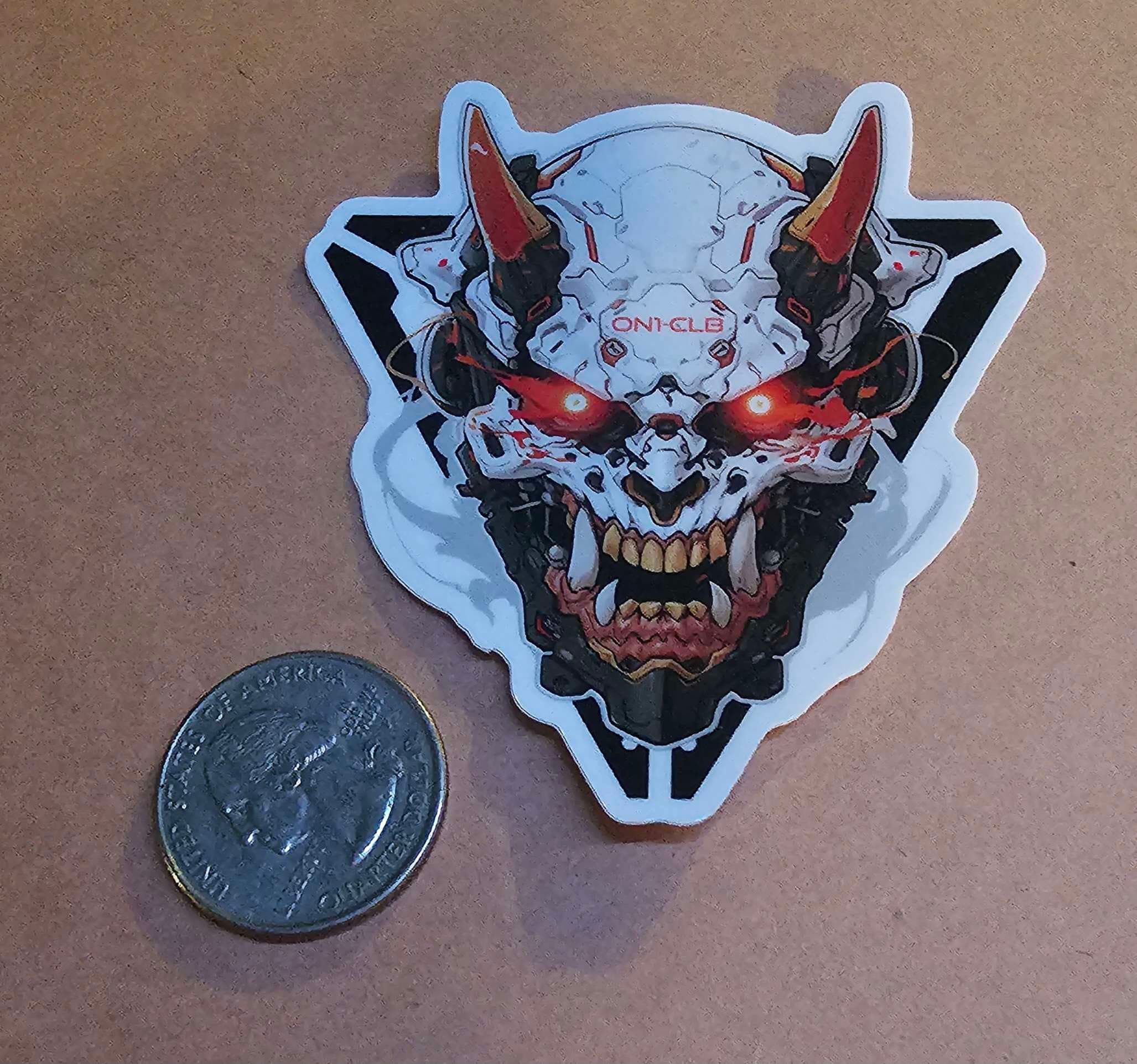 Cyber-white Oni Mask Vinyl Sticker Gloss - Etsy