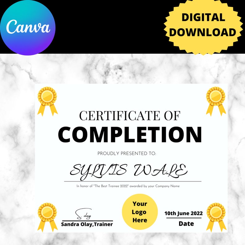 Certificate Template,editable Certificate of Completion,award,training ...
