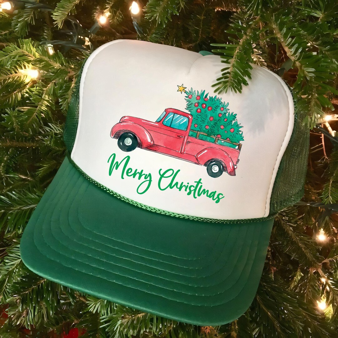 Merry Christmas Rustic Truck Trucker Hat Cap, Christmas Hat, Xmas ...