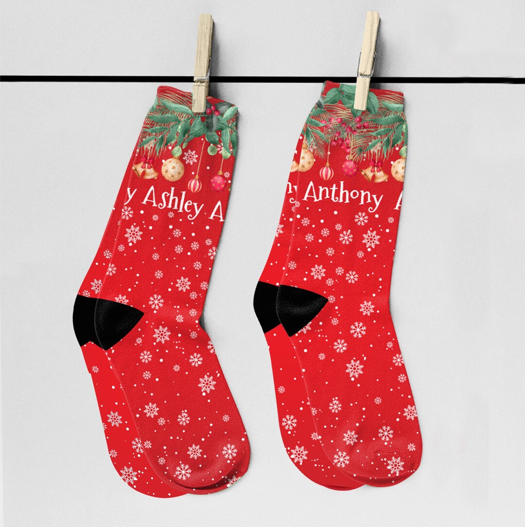 Christmas Snow Pattern Socks, Custom Adult Christmas Socks, Christmas ...