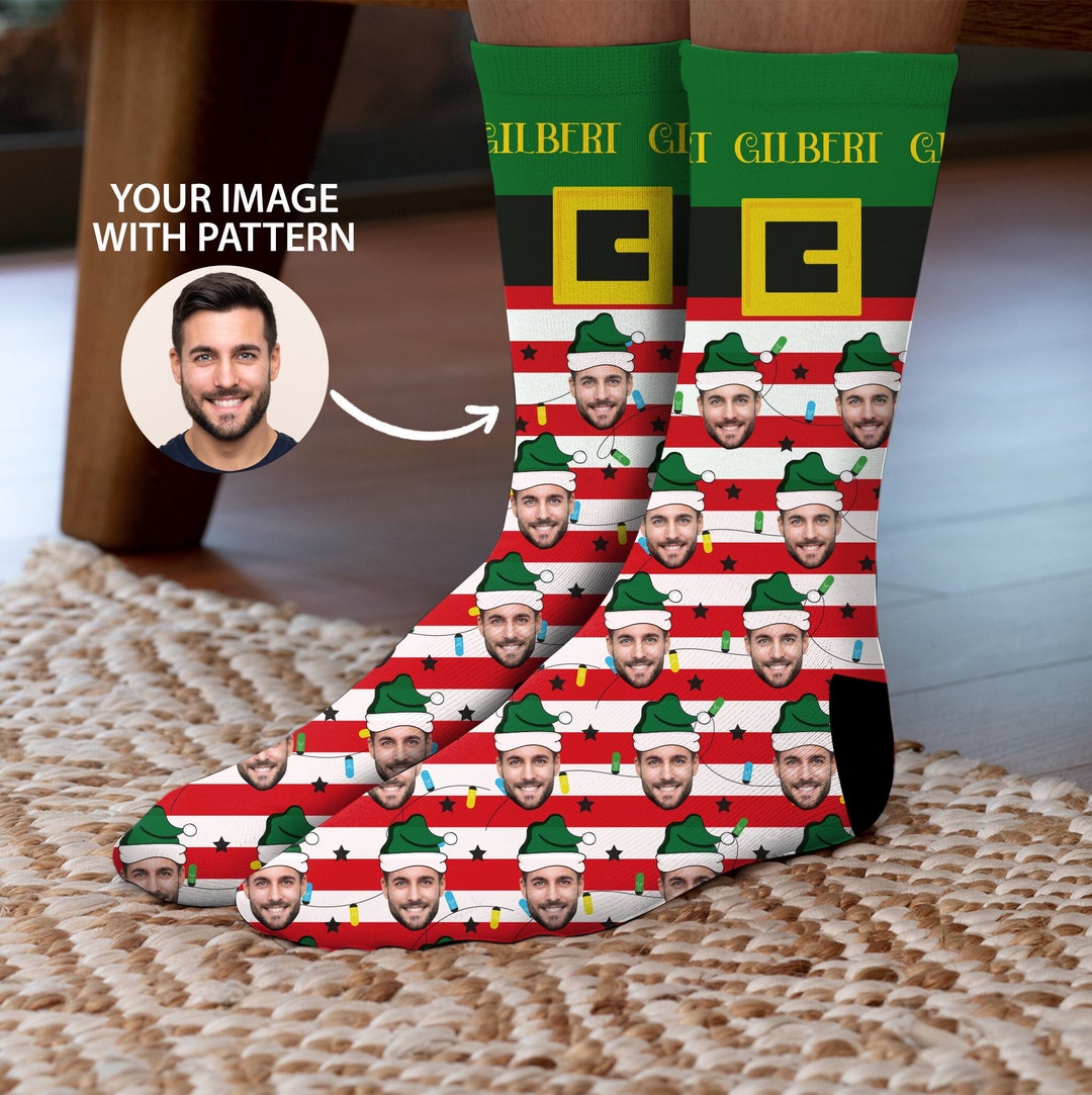 Custom Photo Elf Socks, Christmas Adult Crew Socks, Custom Photo Socks ...