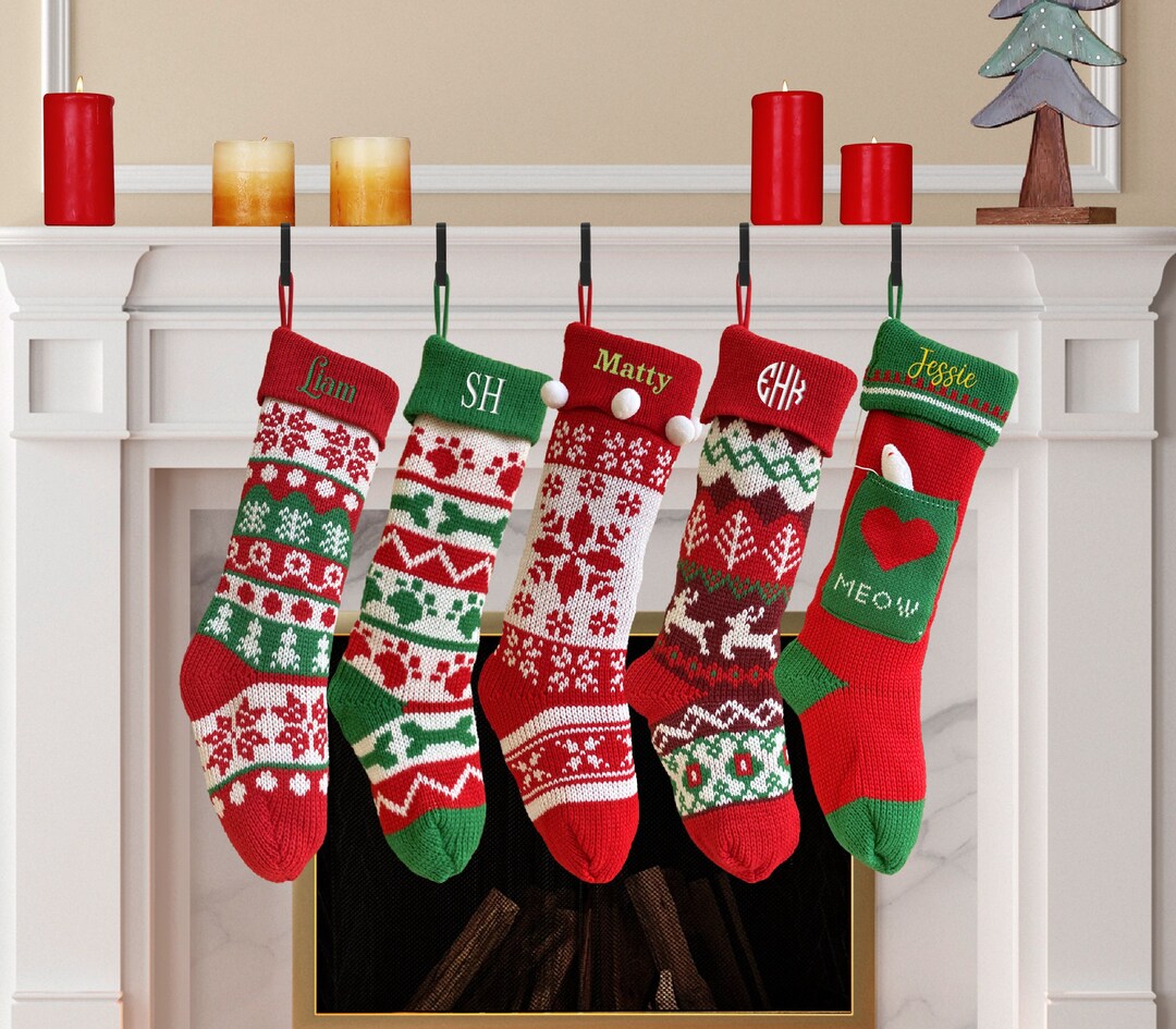 Custom Knitted Christmas Stockings, Personalized Embroidered Christmas ...