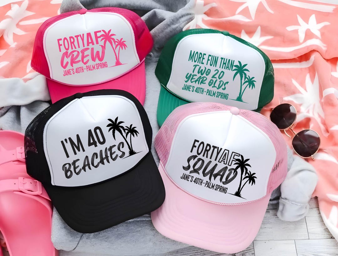 40th Birthday Hats, 40 AF Crew Caps, 40 Bday Cap, Cabo, Cancun Vacation ...