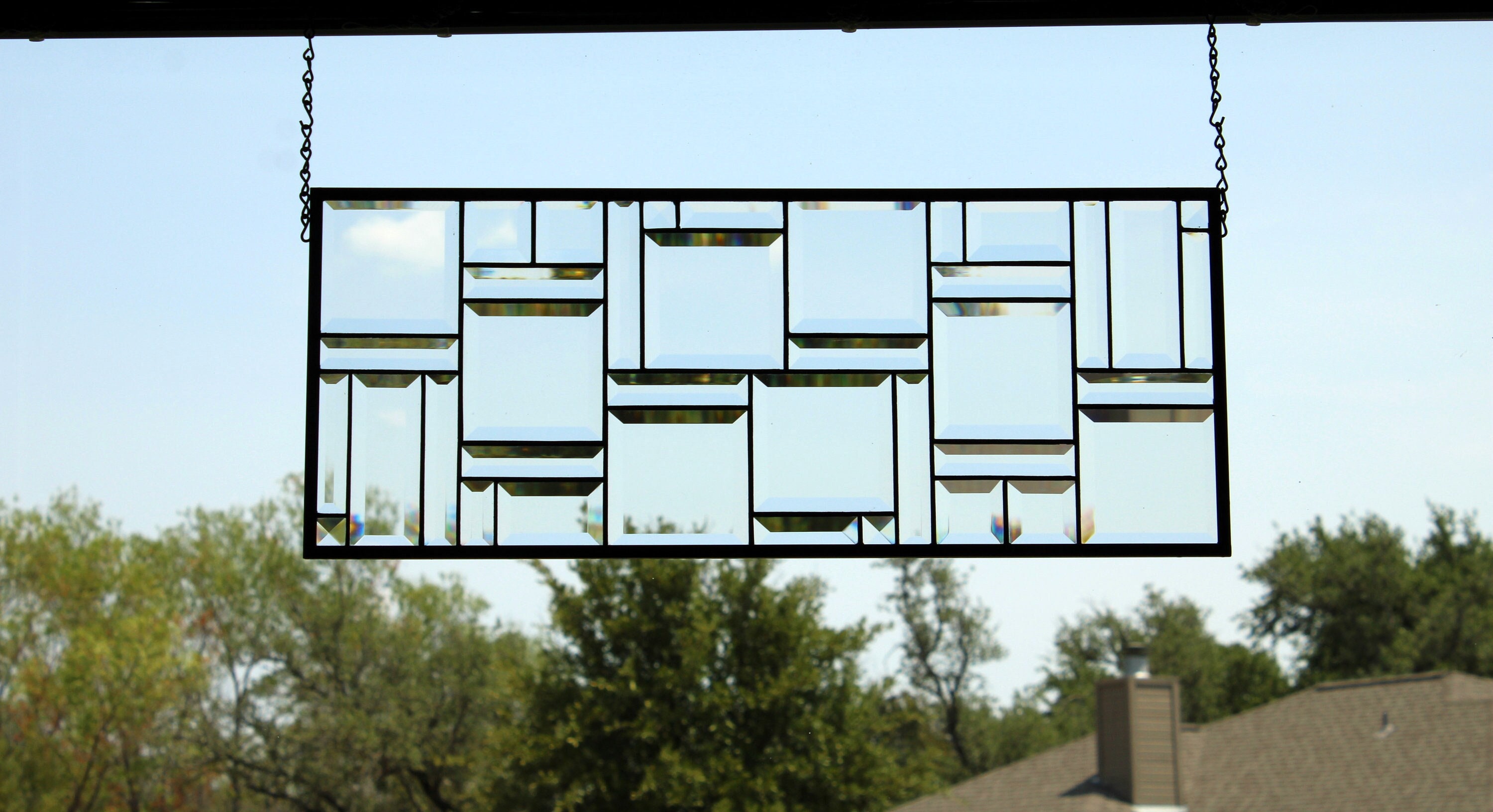 Rectangular Stained Glass Window Panel Entirely Clear Beveled 25.5x10.5 ...