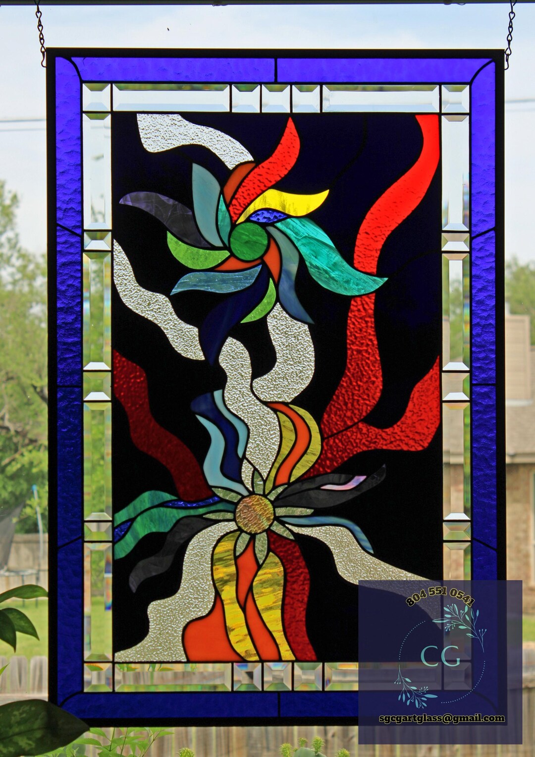 Handmade Abstract Stained Glass Floral Panel: Vibrant and Colorful ...