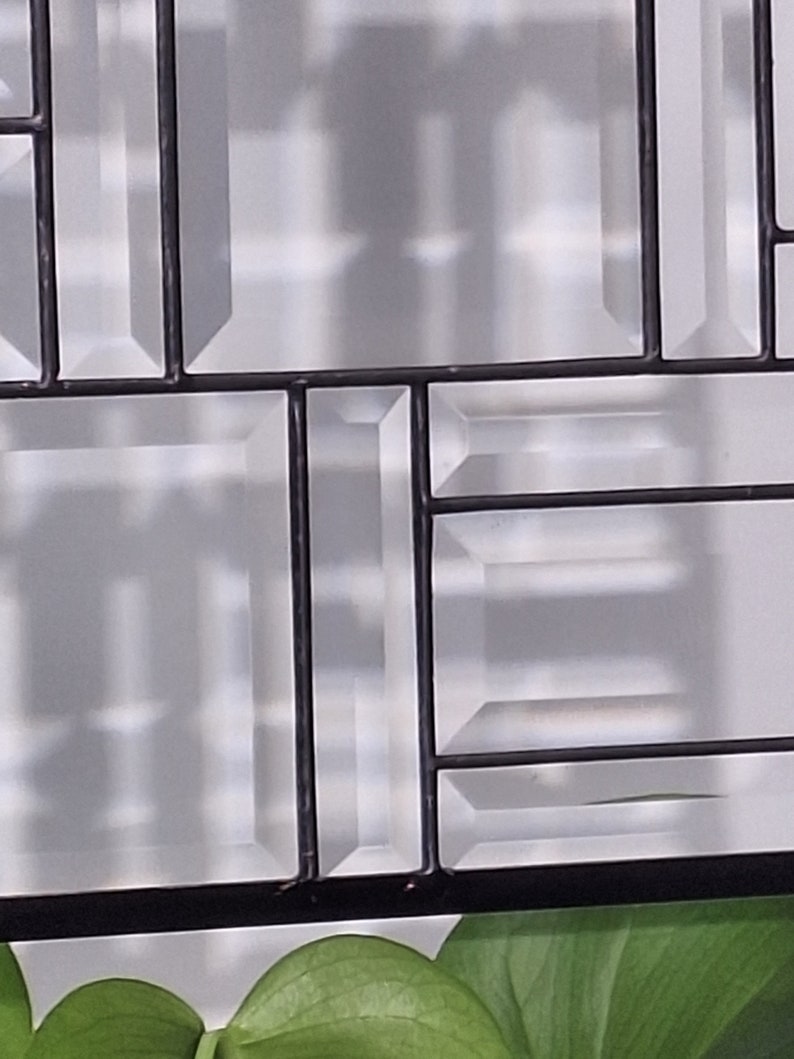 Rectangular Stained Glass Window Panel Entirely Clear Beveled 25.5x10.5 ...