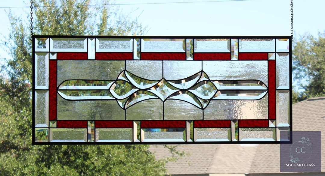 Ruby Red Stained Glass Window Panel, Beveled Contemporary Design - Etsy