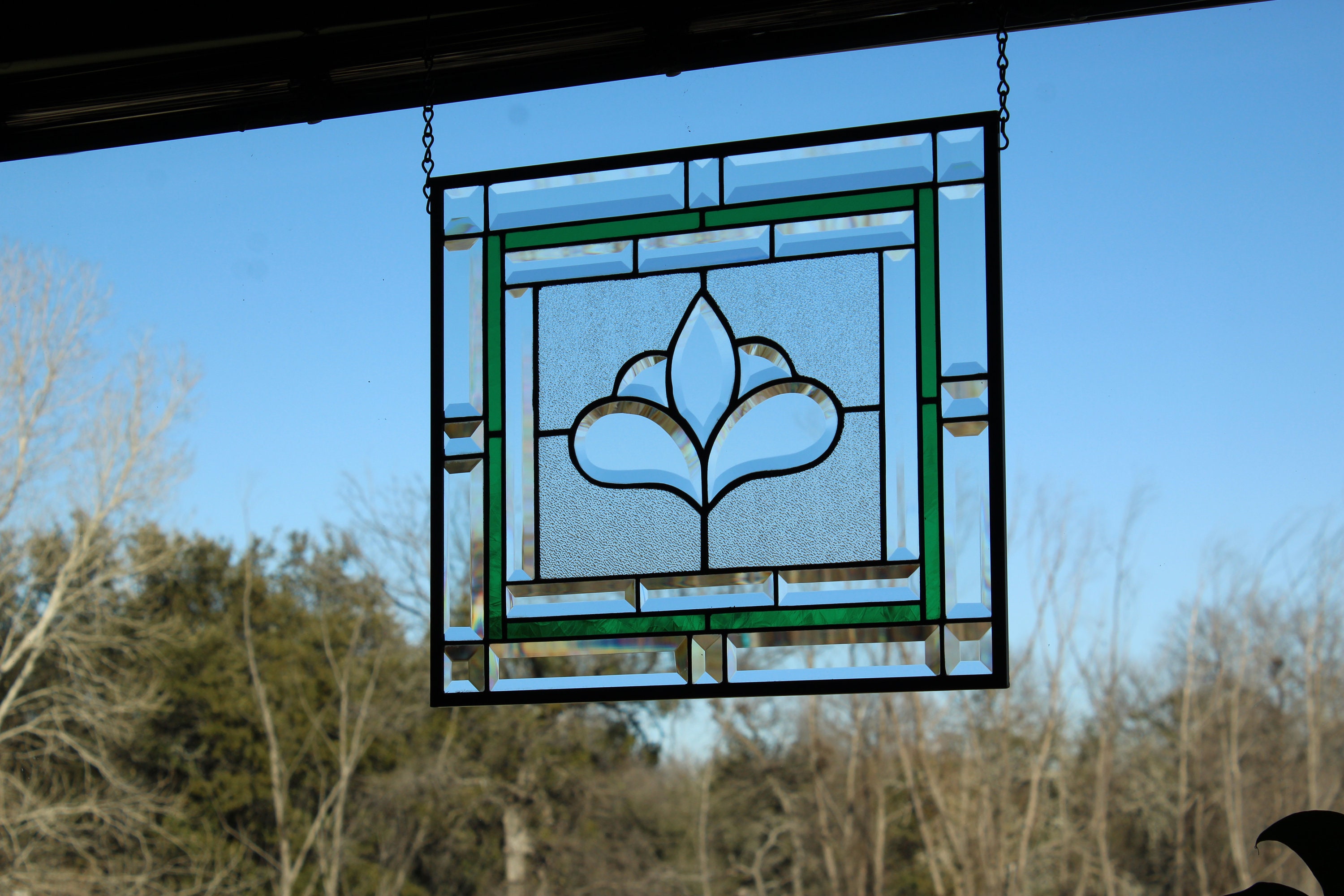 Stained Glass Window Panel Hanging, Beveled, Obscure Textured Glass, 16 ...