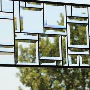 Rectangular Stained Glass Window Panel Entirely Clear Beveled 25.5x10.5 ...