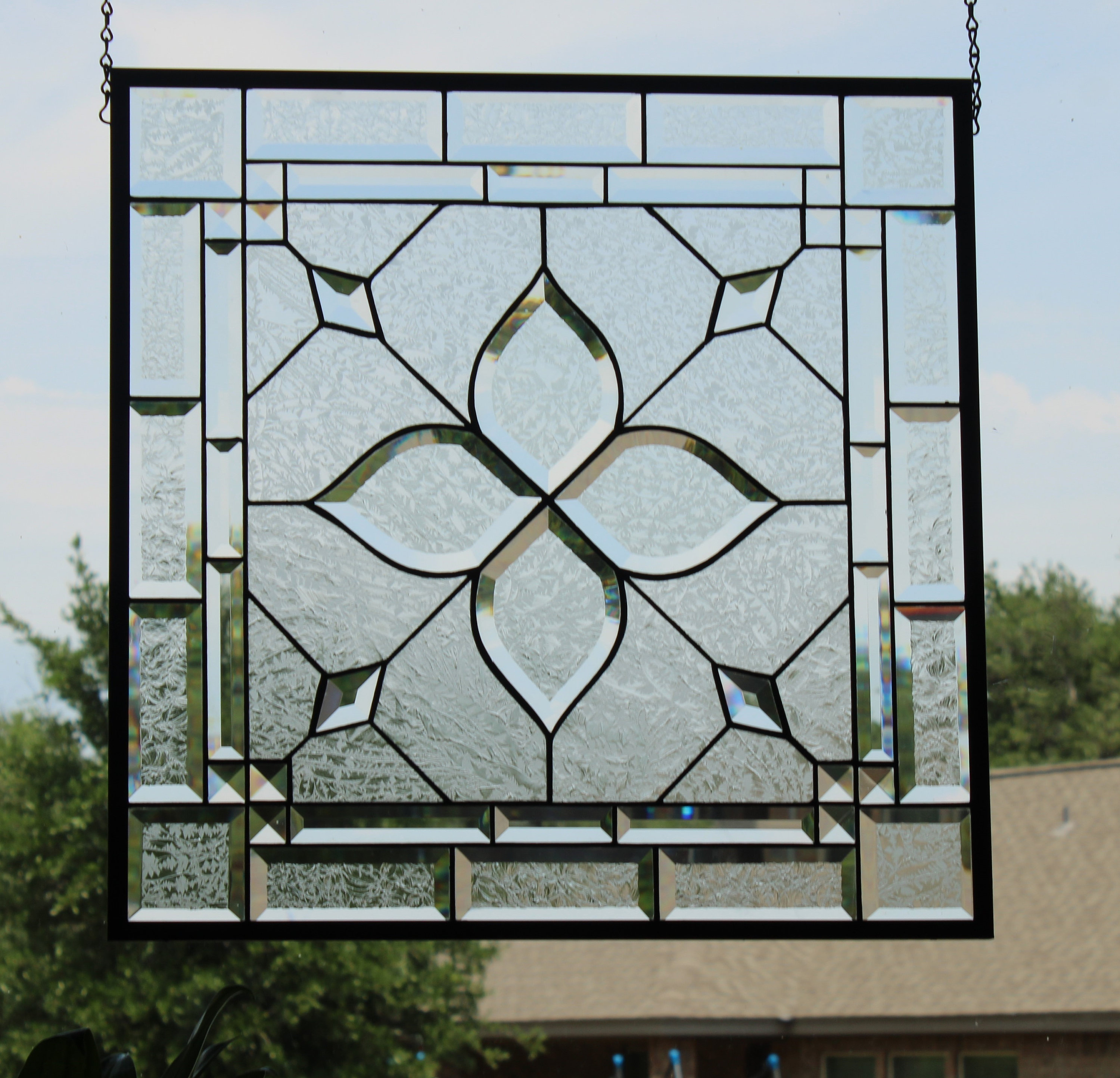 Beveled Clear Stained Glass Window Hanging: Handmade USA Panel (21.75 ...