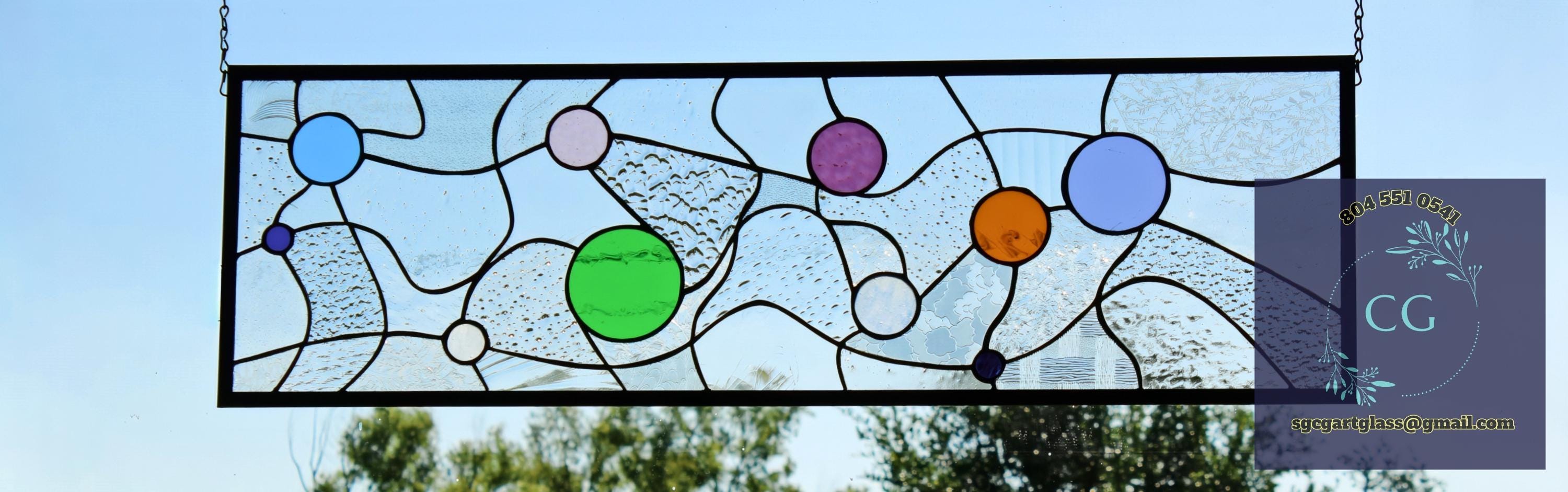 Stained Glass Window Panel: Vibrant Bubbles, Handmade in USA, 34.25x11 ...
