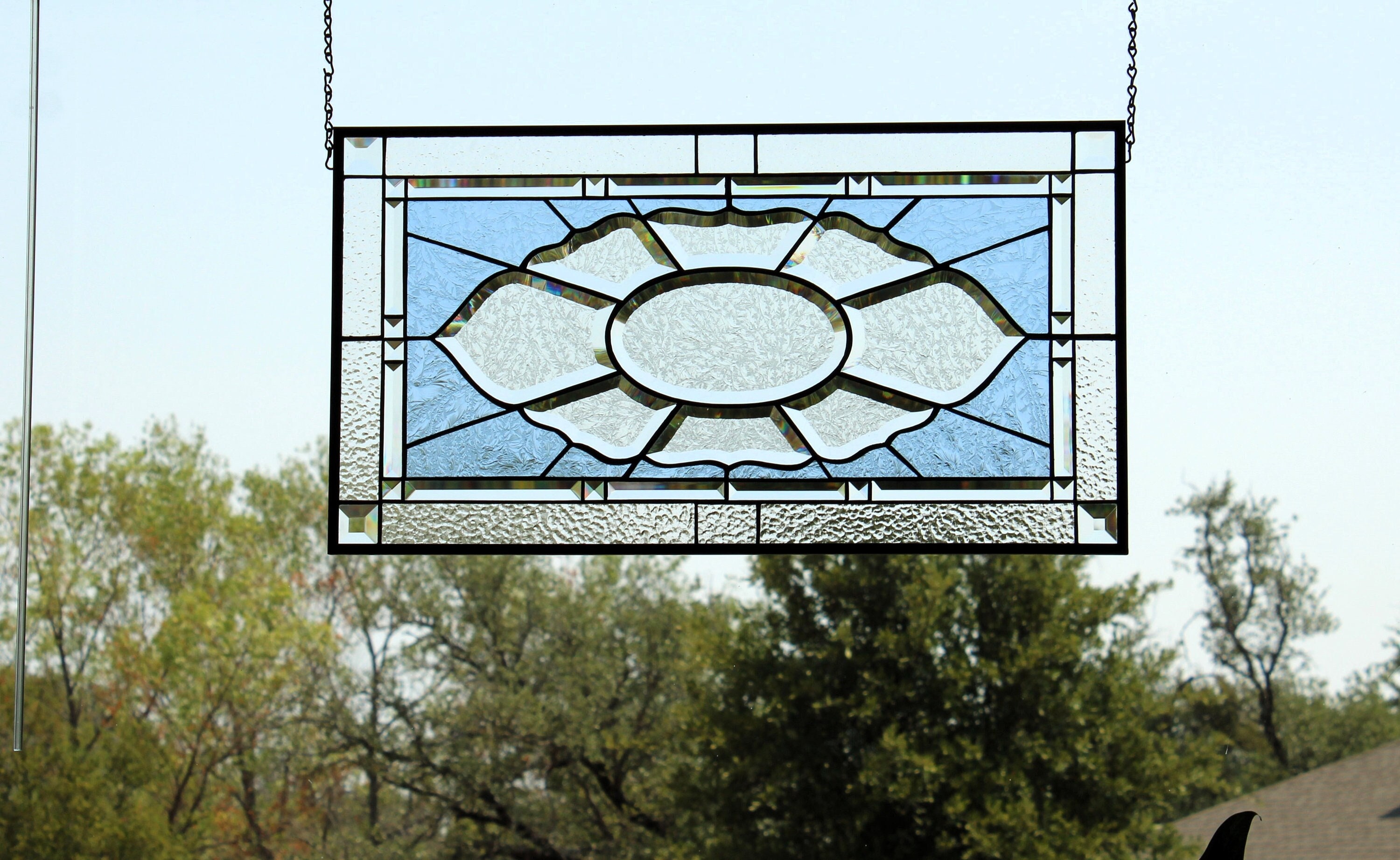 Clear, Light Blue Stained Glass Window Panel Double Beveled Border 26 ...