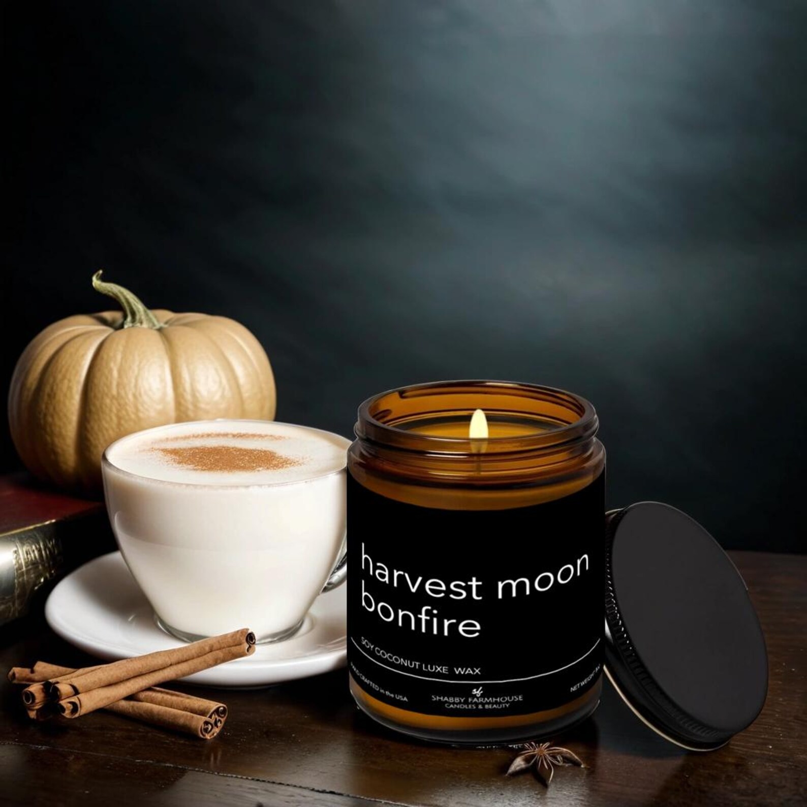 Harvest Moon Bonfire Amber Jar Candle 8oz Coconut Soy Blend Wax Fall ...