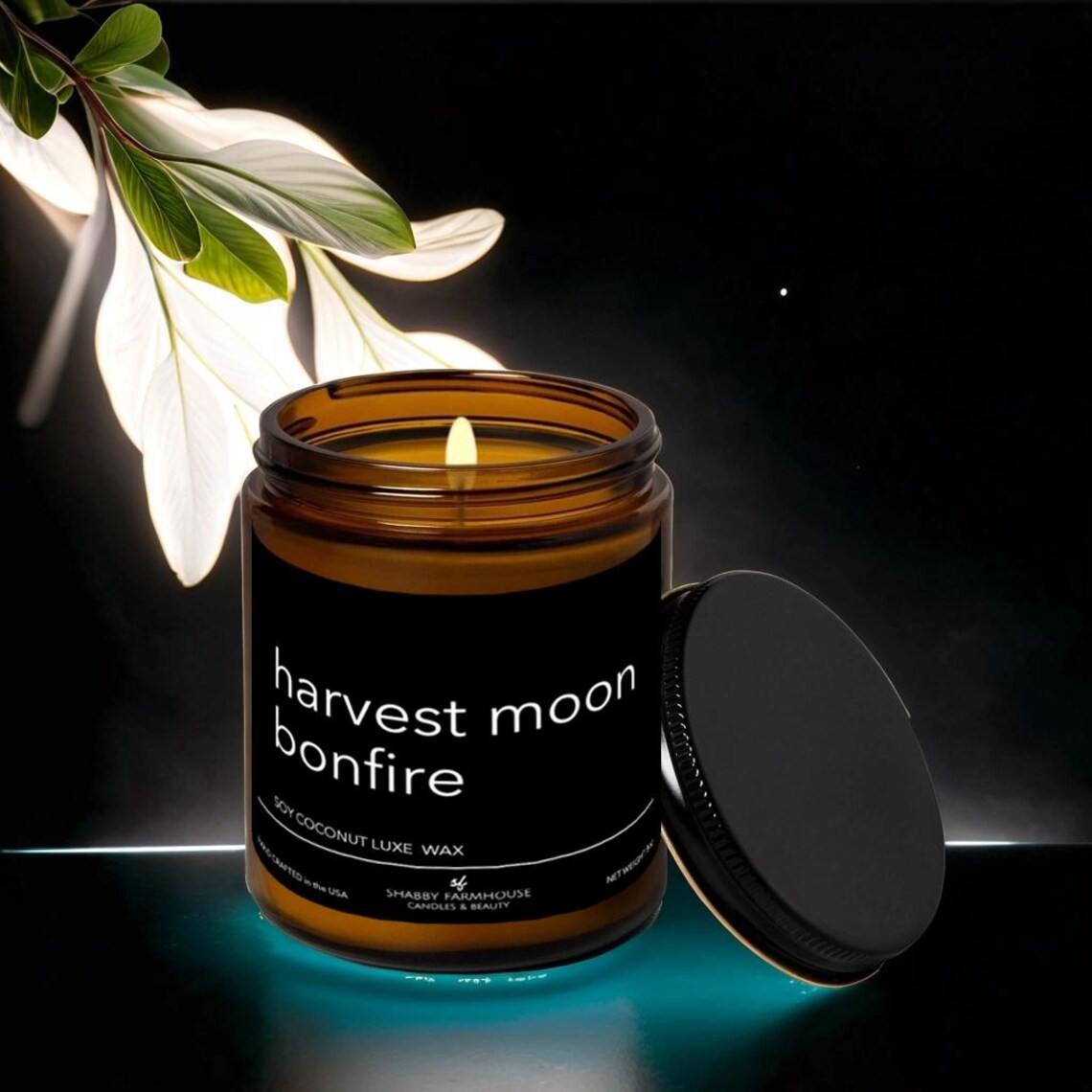 Harvest Moon Bonfire Amber Jar Candle 8oz Coconut Soy Blend Wax Fall ...