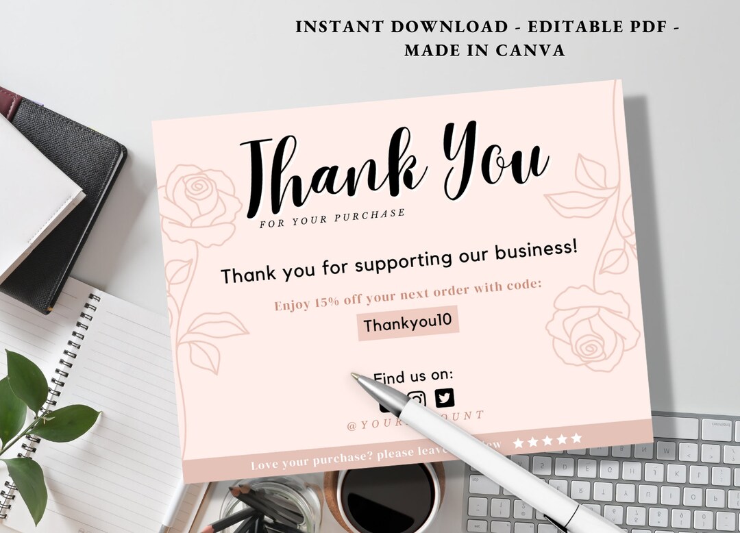 Beige Thank You Card Printable, Thank You Card, Thank You, Wedding ...