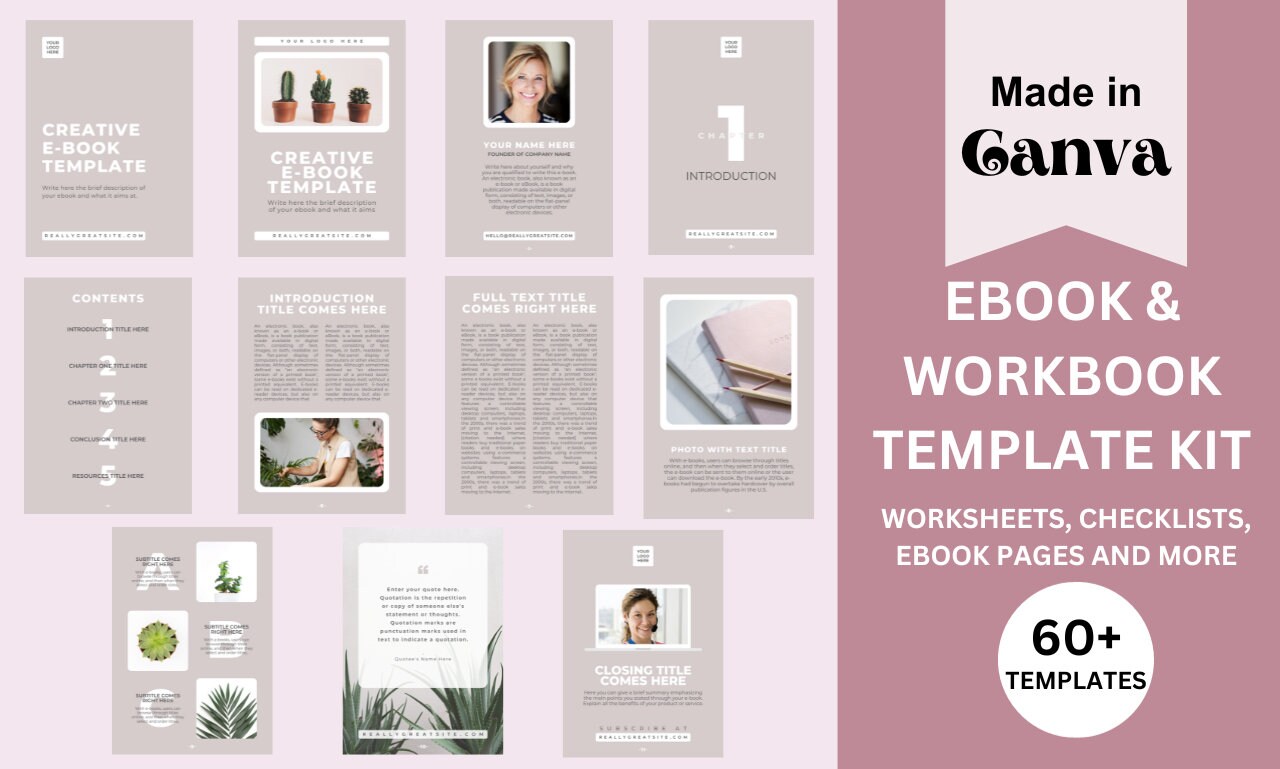 Ebook & Workbook Canva Template | Modern Pink A4 Design | Editable ...
