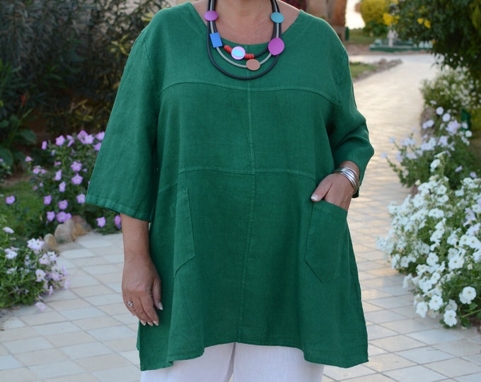 Exclusive Womens Made in Italy Lagenlook Boho Quality Linen Tunic Top ...