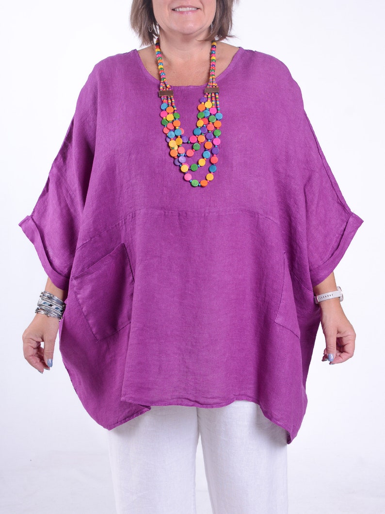 Lagenlook Plus Size Linen Tunic 20 22 24 26 28 30 Made in Italy ...
