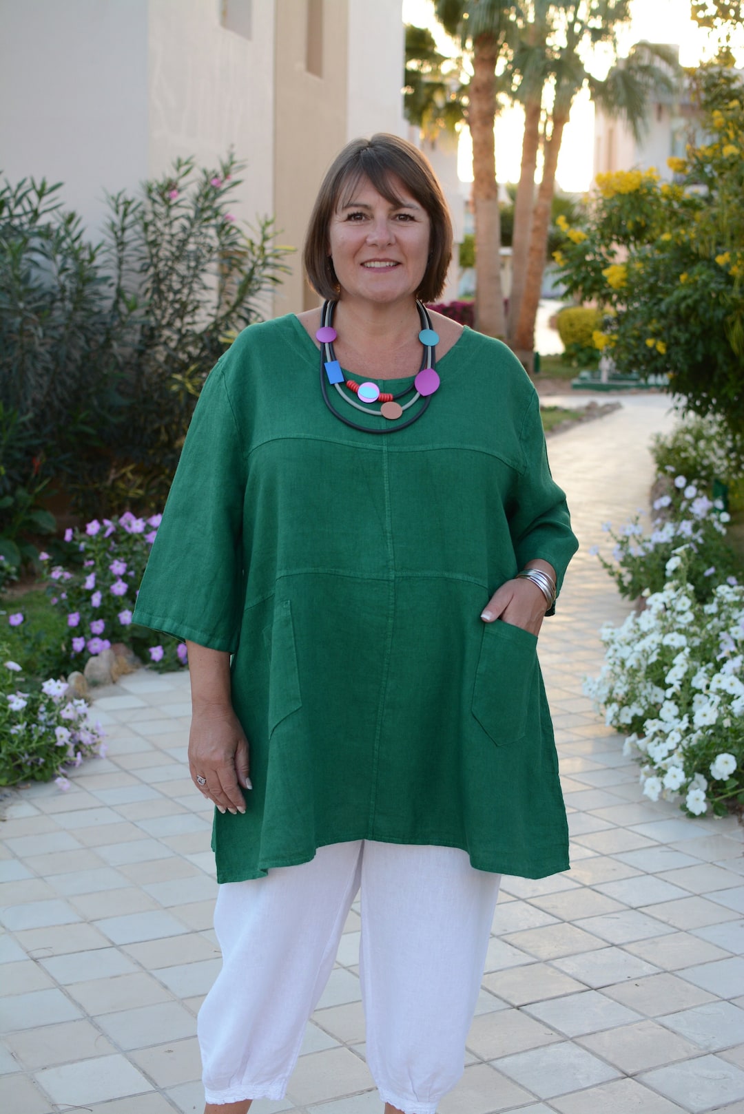 Exclusive Womens Made in Italy Lagenlook Boho Quality Linen Tunic Top ...