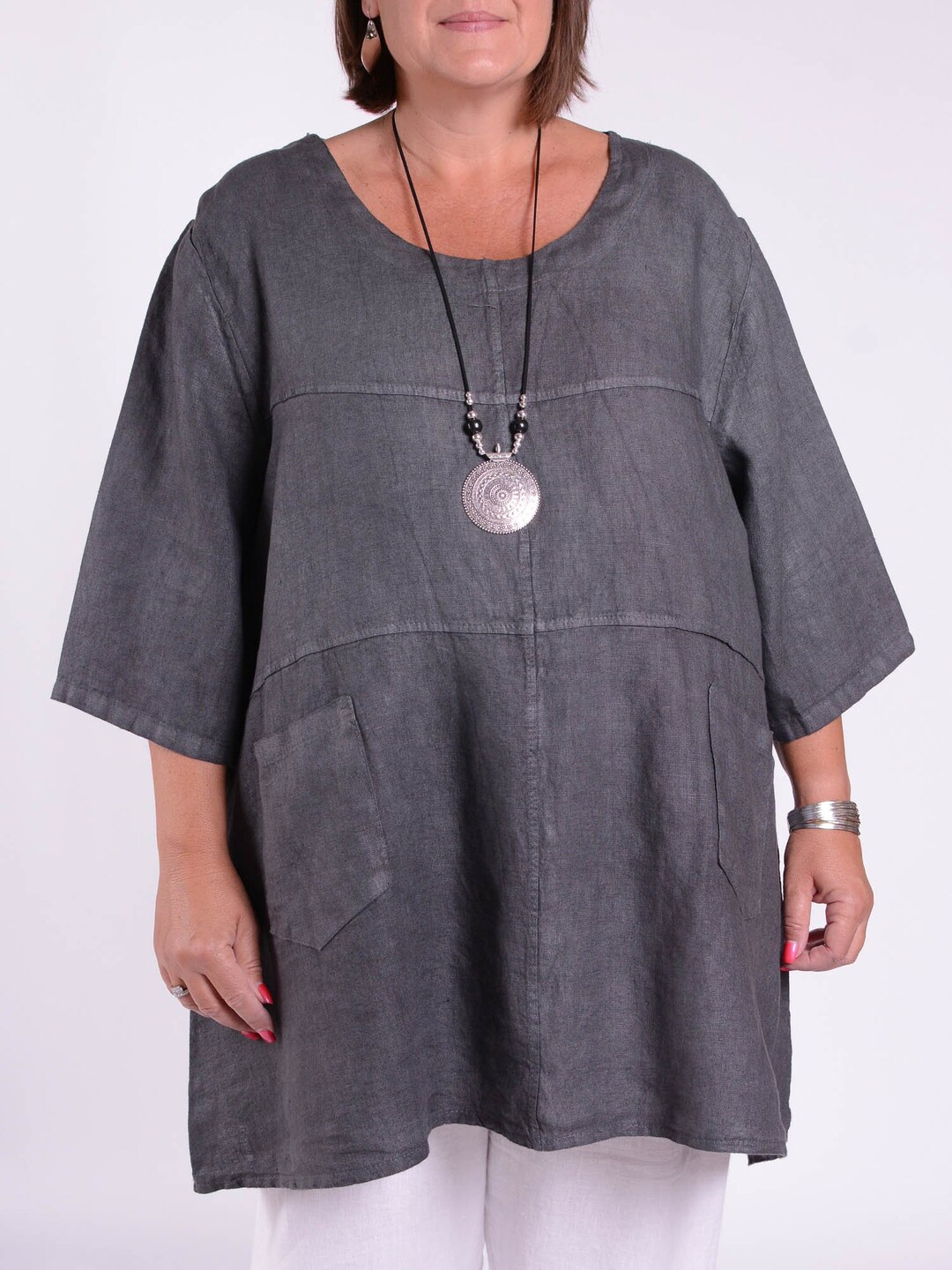 Exclusive Womens Made in Italy Lagenlook Boho Quality Linen Tunic Top ...