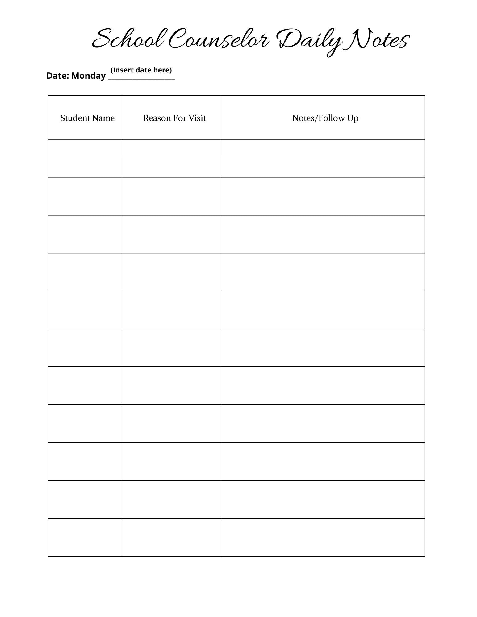 School Counselor Daily Notes - Etsy