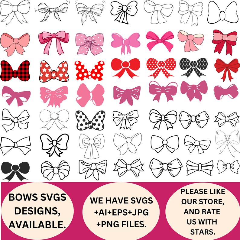 Bow Pattern SVG Designs for Your Little Ones, Bundle of Bow Png and Bow Svg for Cricut to Make ...