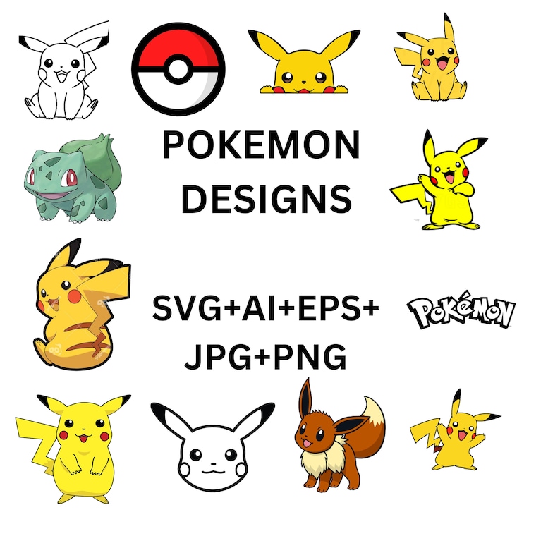 Pokemon Svg, Pokemon Png Bundle, Pokemon Clipart, Pikachu Svg, Pokemon ...