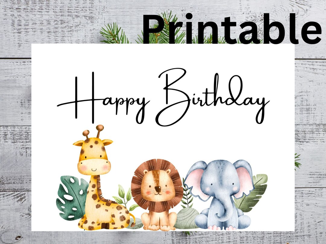 Printable Safari Jungle Animals Birthday Card for Son Daughter Grandson ...