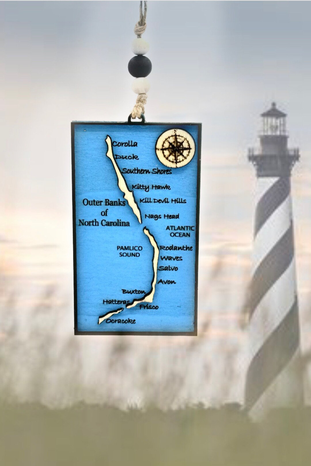 Wooden Outer Banks OBX Map Ornament - Etsy