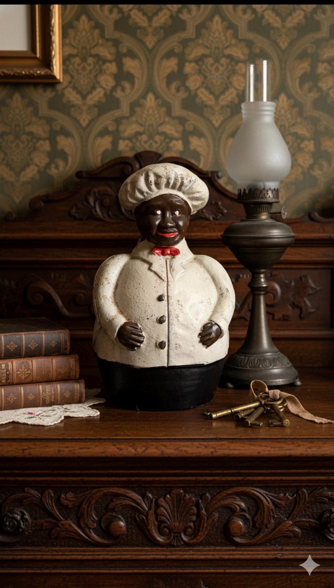 Vintage Cast Iron Chef Coin Bank - Red Bow Tie - Hubley Style - Heavy ...