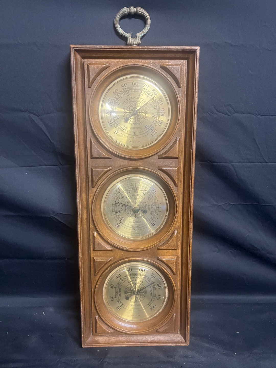 Vintage 1970s Springfield Faux Wood Weather Station, Wall Hanging ...