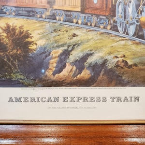 Vintage Antique American Express Train Colored Lithograph Currier and ...