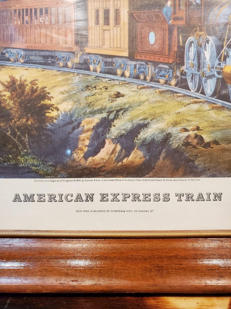 Vintage Antique American Express Train Colored Lithograph Currier and ...