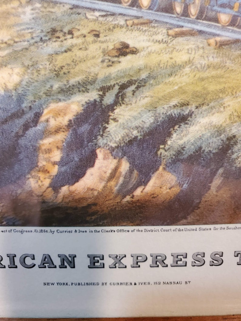 Vintage Antique American Express Train Colored Lithograph Currier and ...