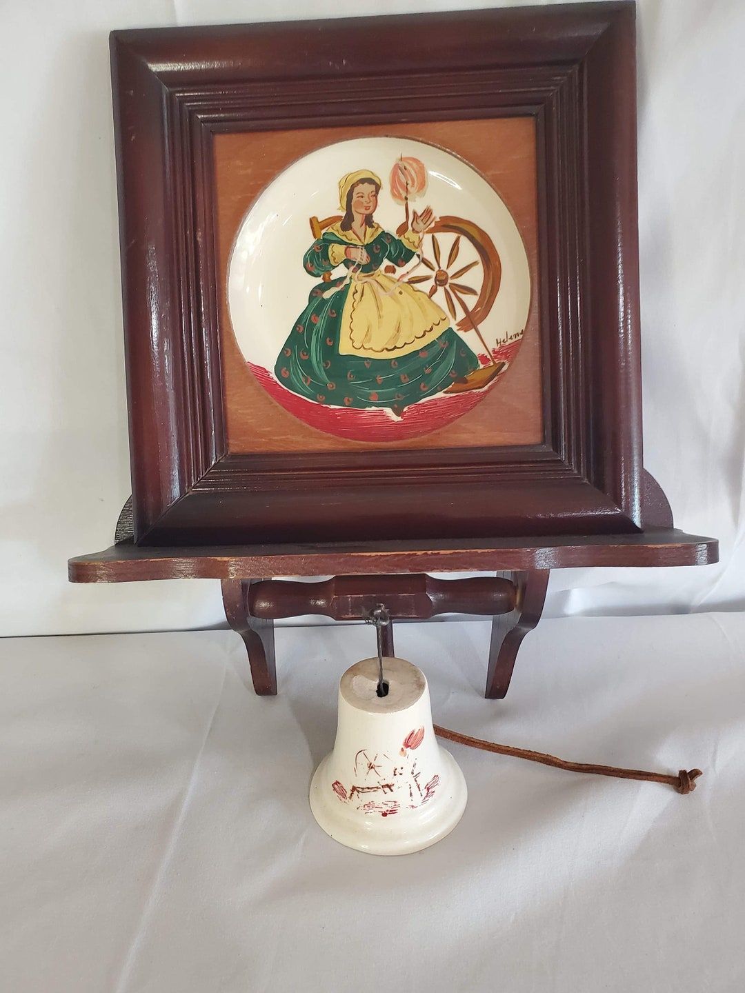 Hand Painted Dutch Danish Woman “helene” Spinning Wool Wall Hanging ...