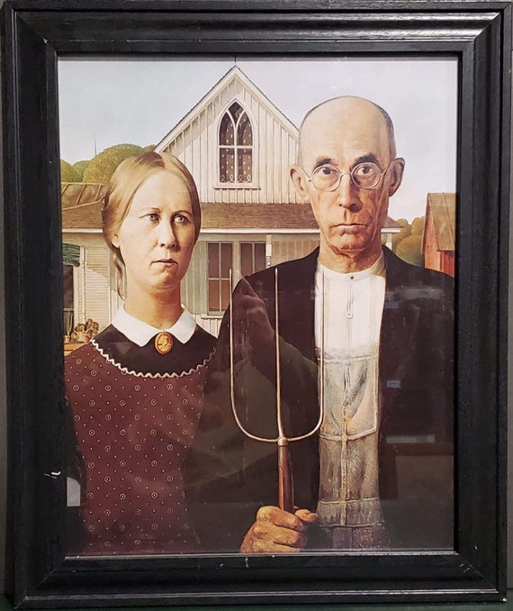 Framed American Gothic Painting