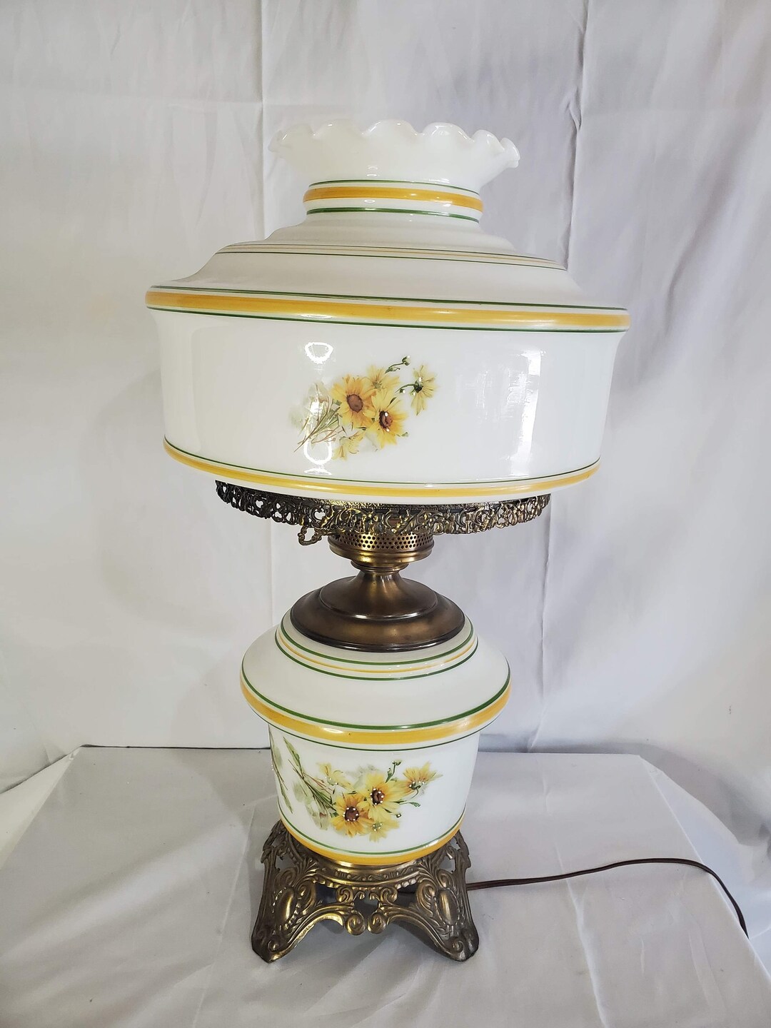 Stunning Vintage Dual Light Bulb Glass Flowers Globe “gone With the ...