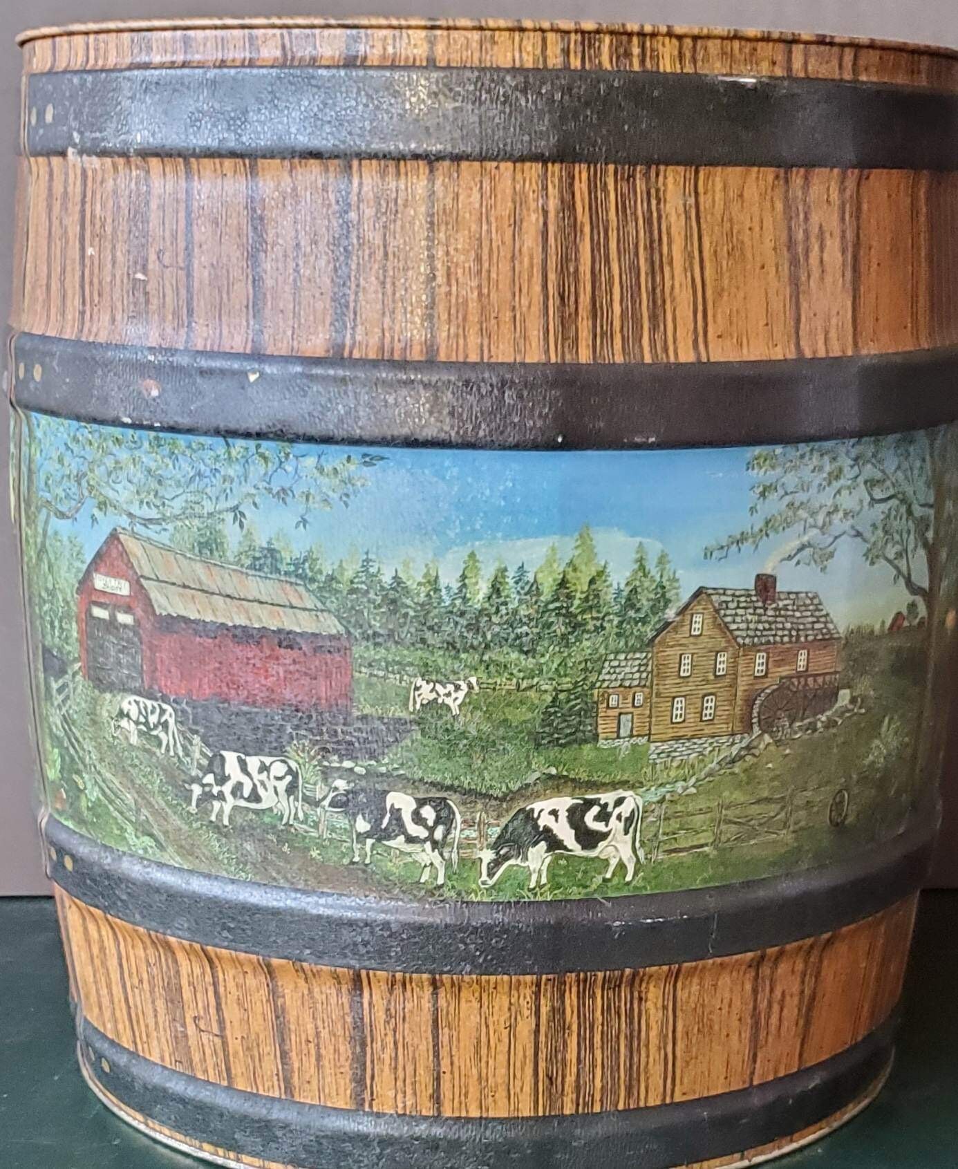 Rare Barrel Tin, Annies Pride Popcorn Tin, Farmhouse Tin, Barrel Décor ...