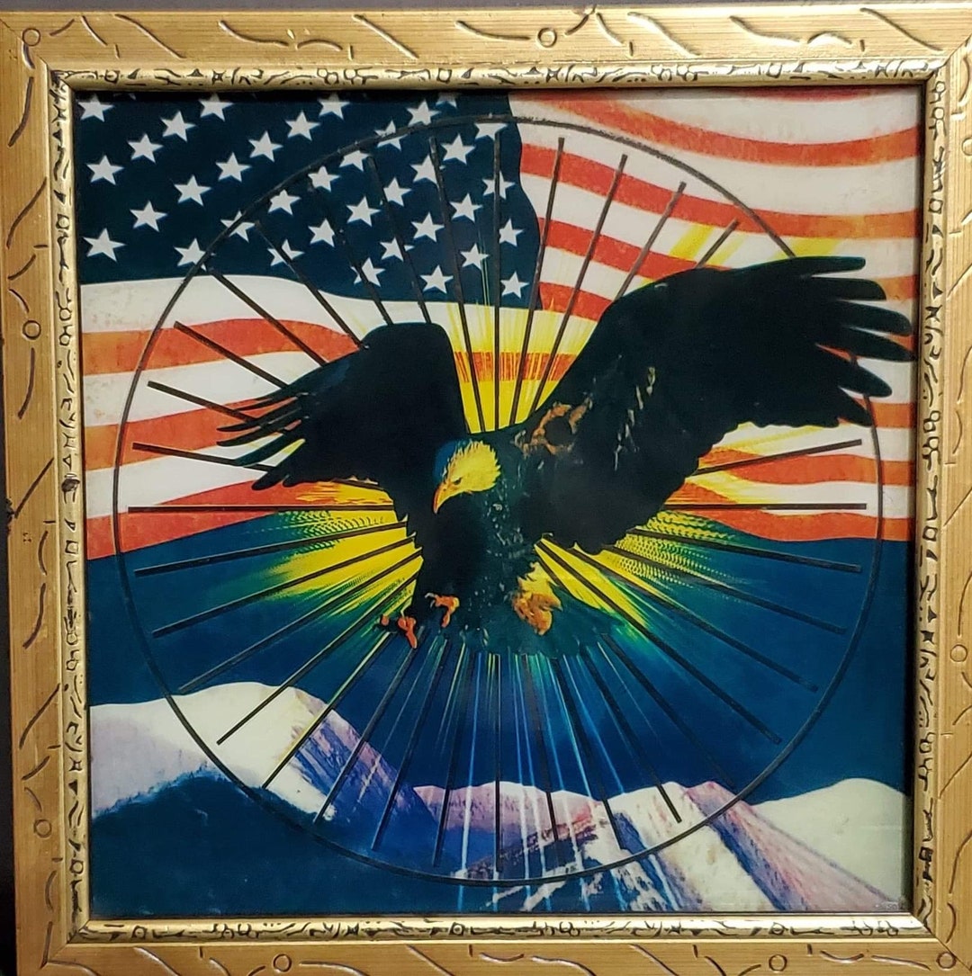 Vintage Patriotic Eagle Flag Gold Frame Colorful Glass - Etsy